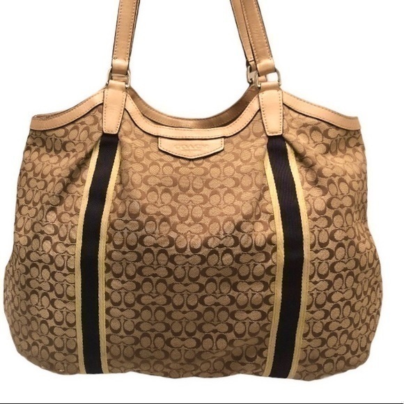 Coach | Bags | Coach Brown Signature Stripe Devin Shoulder Bag | Poshmark